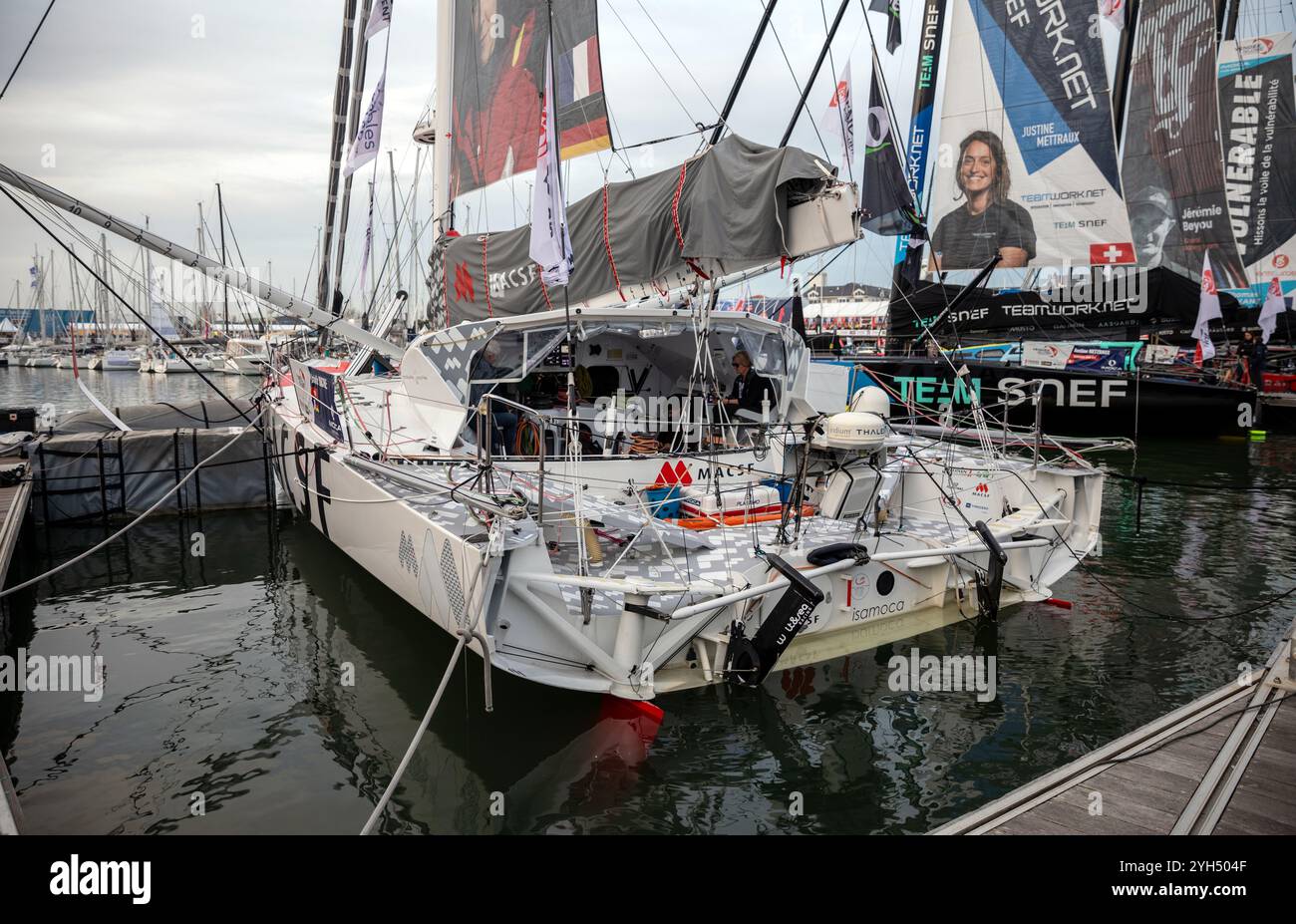 Isabelle Joschke boat (MACSF) on the Vendee Globe 2024 pontoon on ...