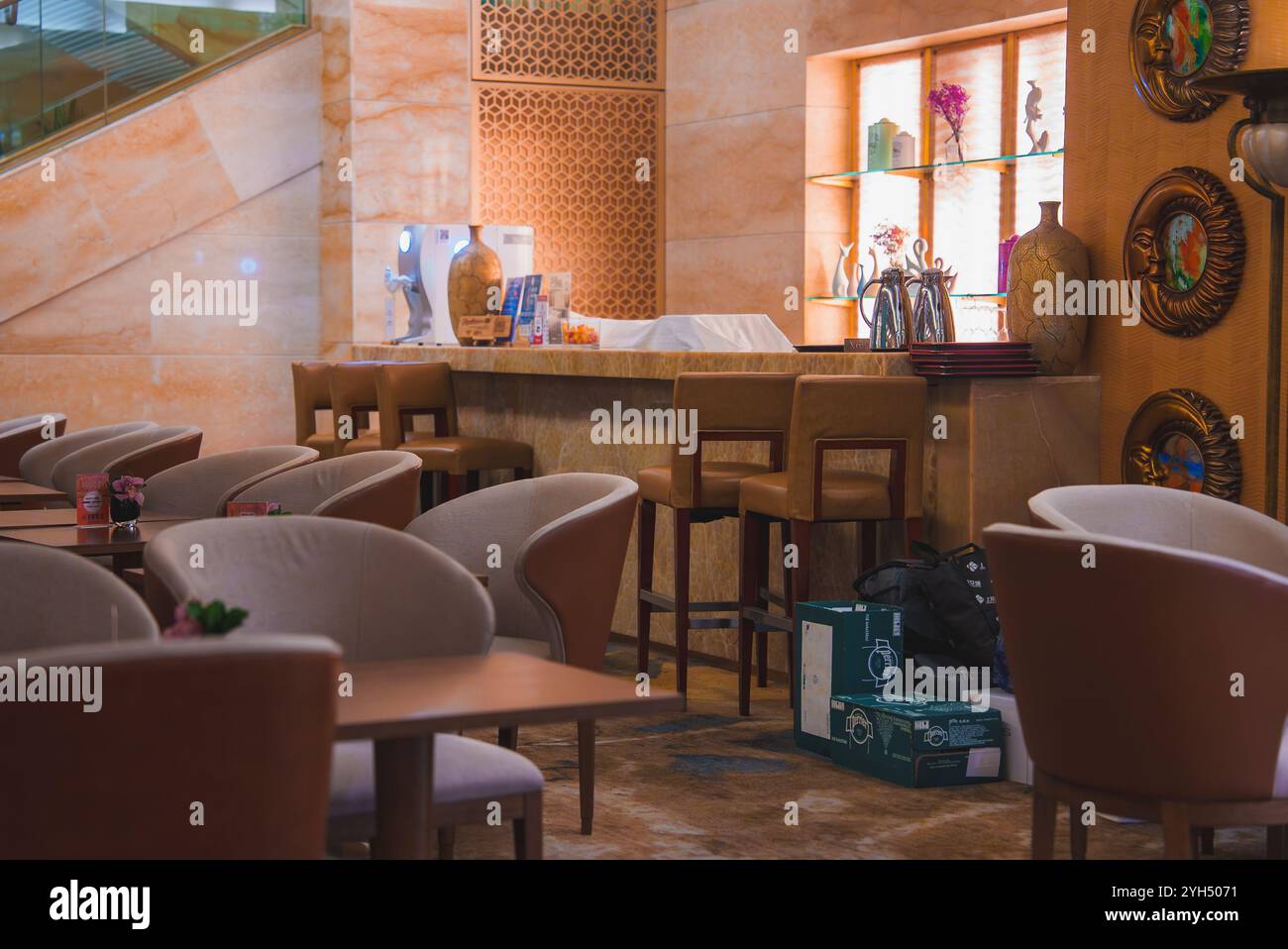 Elegant Interior of a Shanghai Cafe with Modern Seating and Decor Stock ...