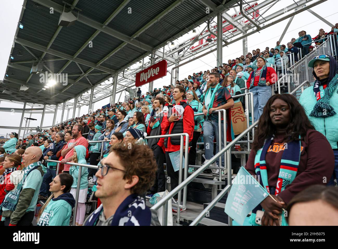 November 9, 2024: Kansas City Current fans stand for the National ...