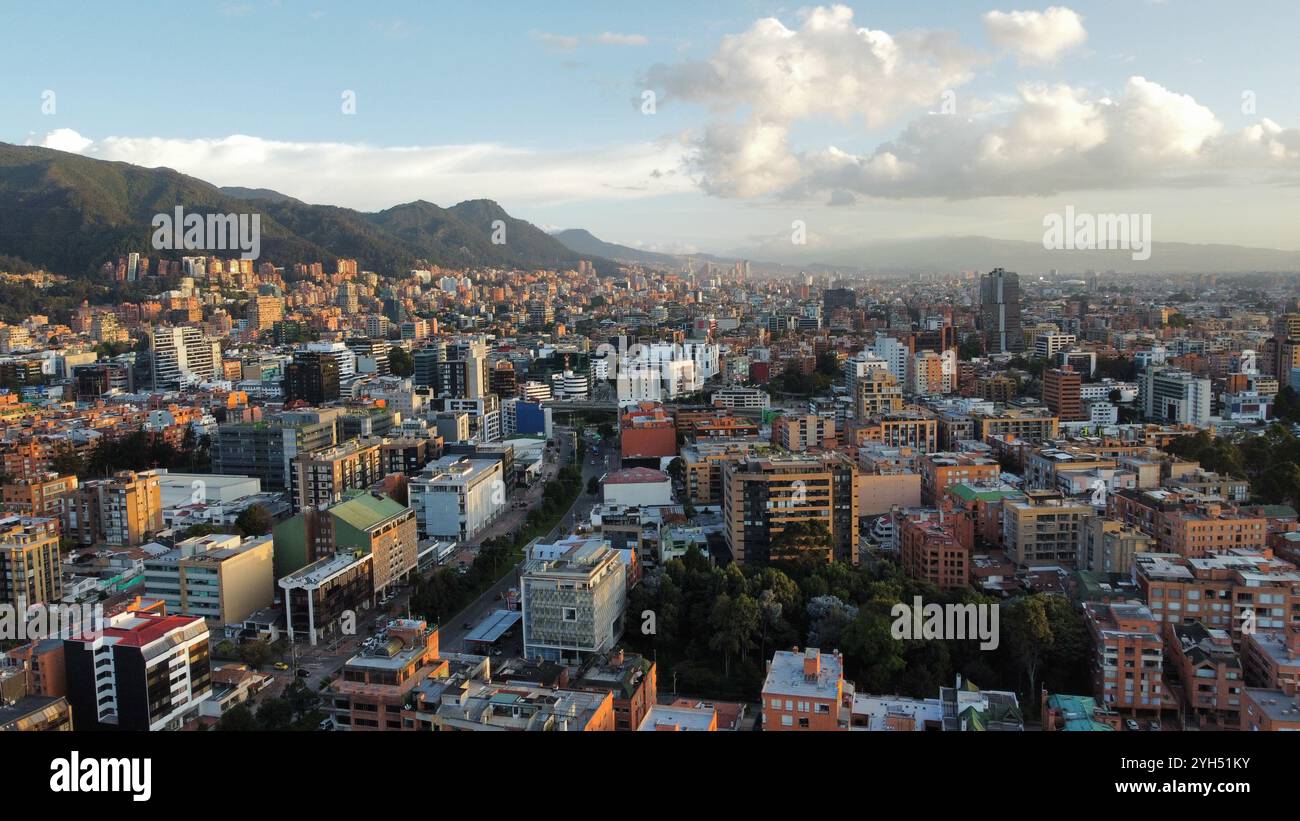 Aerial view over Usaquen, looking south towards the high altitude ...