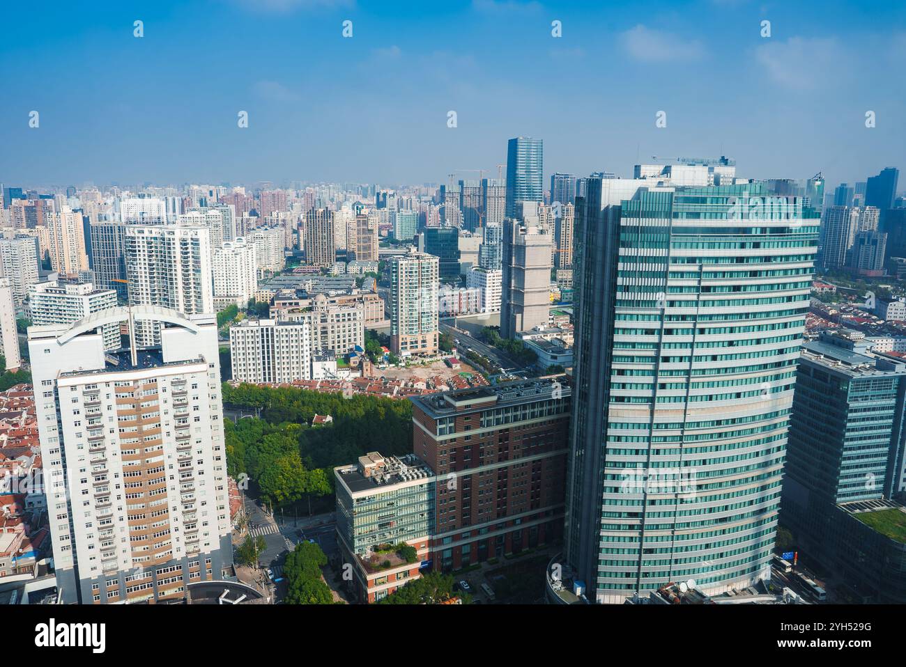 Shanghai Cityscape with Skyscrapers and Cylindrical Glass Building ...