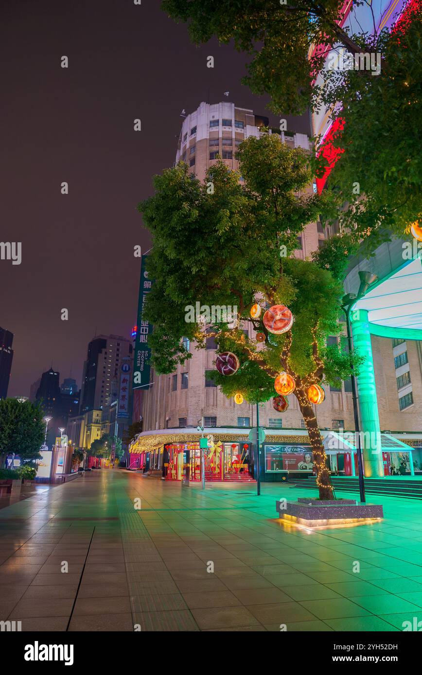 Vibrant Shanghai Street Scene with Lanterns and Art Deco Architecture ...