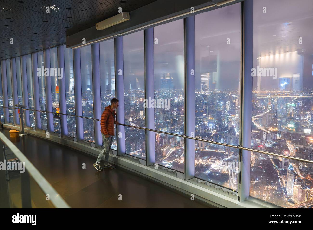 Nighttime View of Shanghai Skyline from Indoor Observation Deck Stock ...