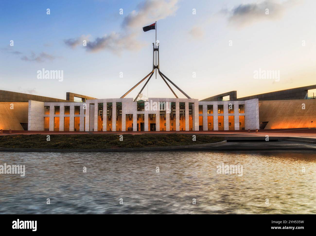 Facade of Federal national parliament house in Canberra capital city of ...