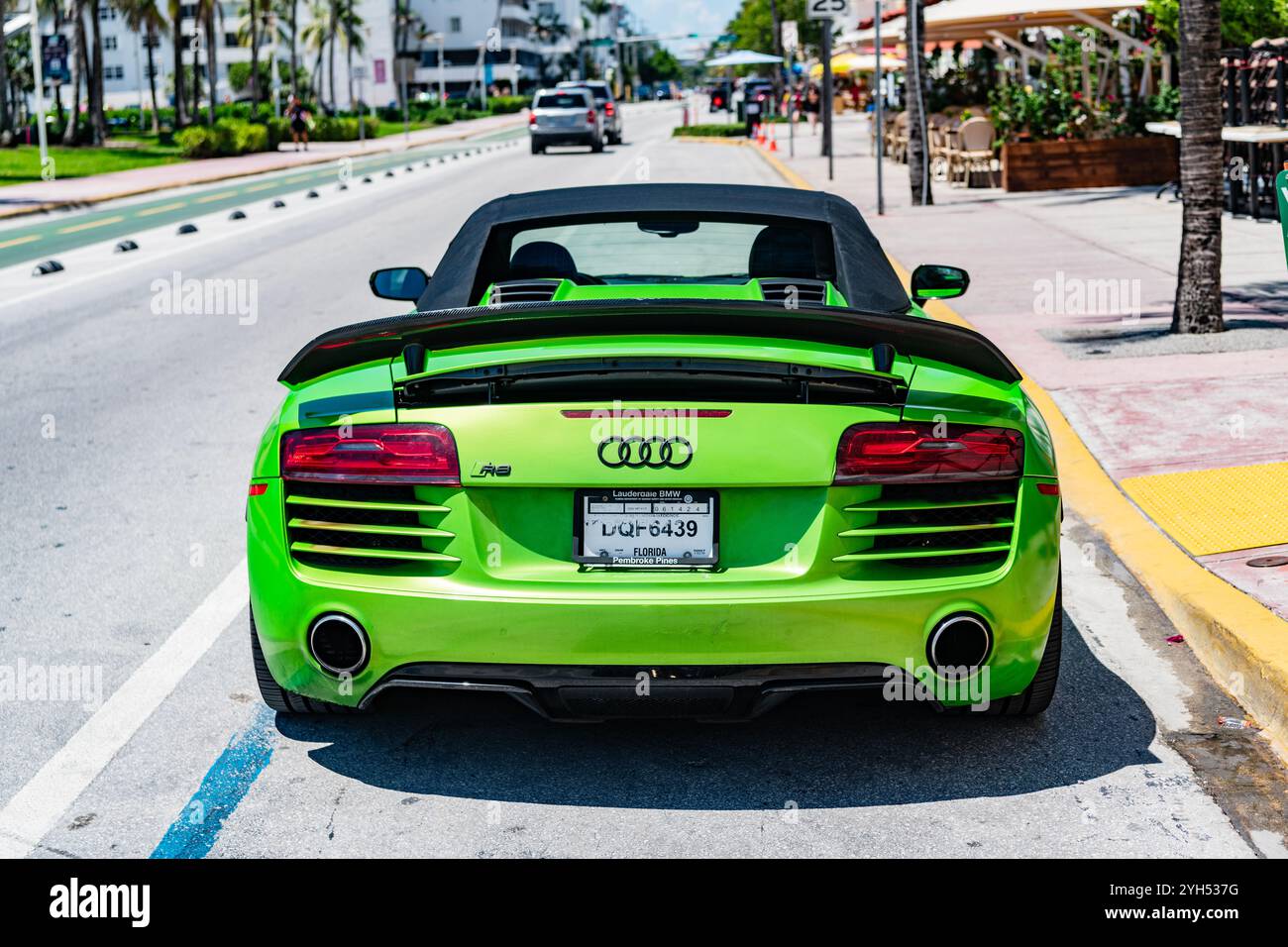 Miami Beach, Florida USA - June 5, 2024: 2014 Audi R8 green luxury car ...