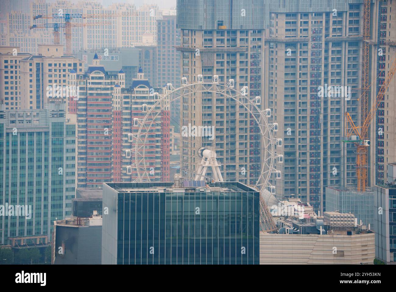 Shanghai Urban Landscape with Ferris Wheel and Skyscrapers Stock Photo ...