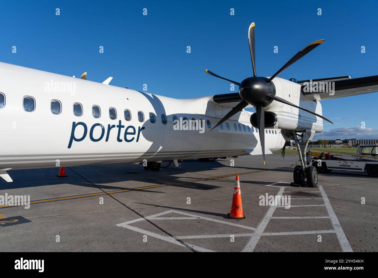 A Porter airplane parked at Billy Bishop Toronto City Airport on the ...