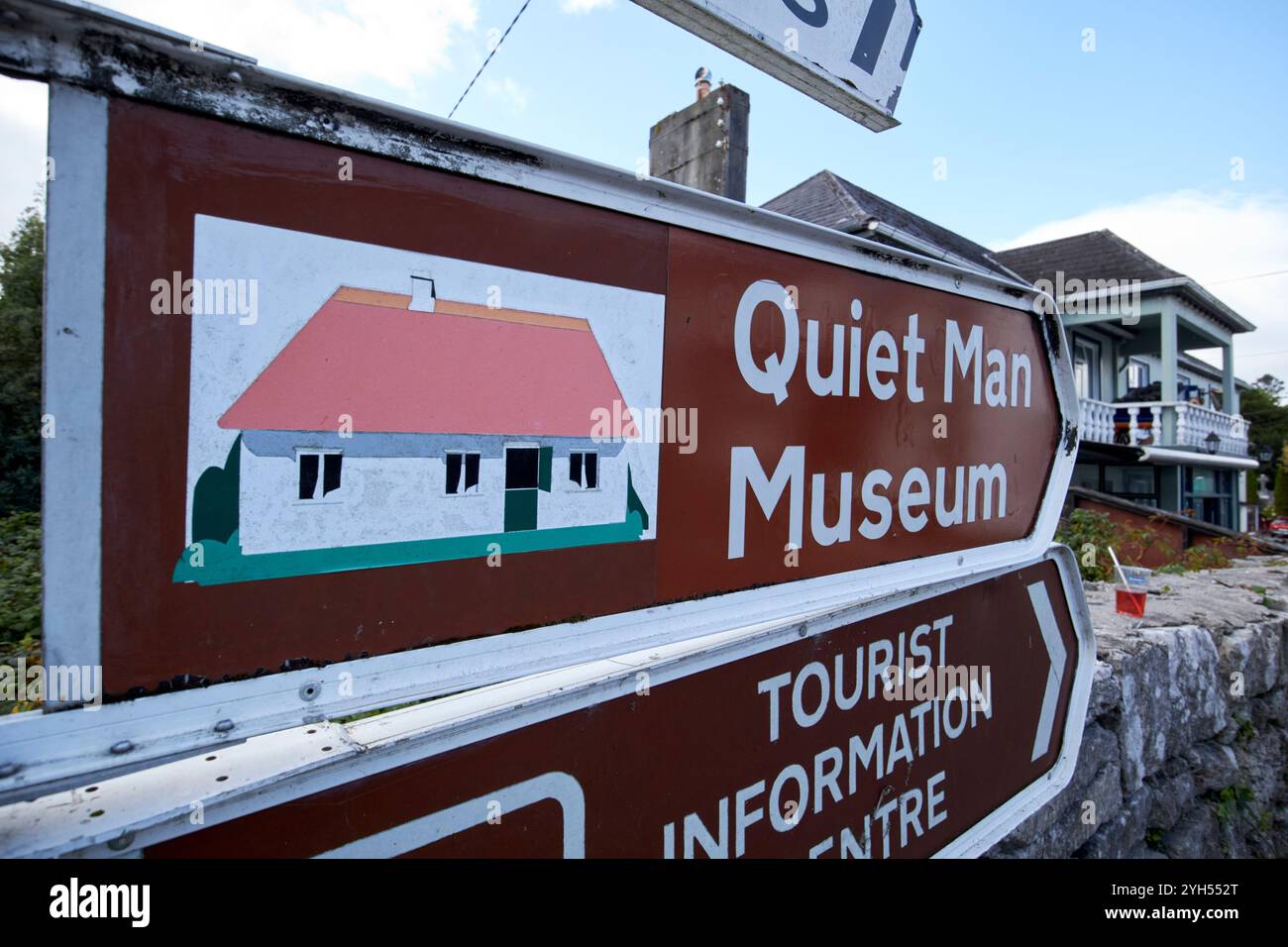 brown tourist sign for the quiet man museum cong, county mayo, republic ...