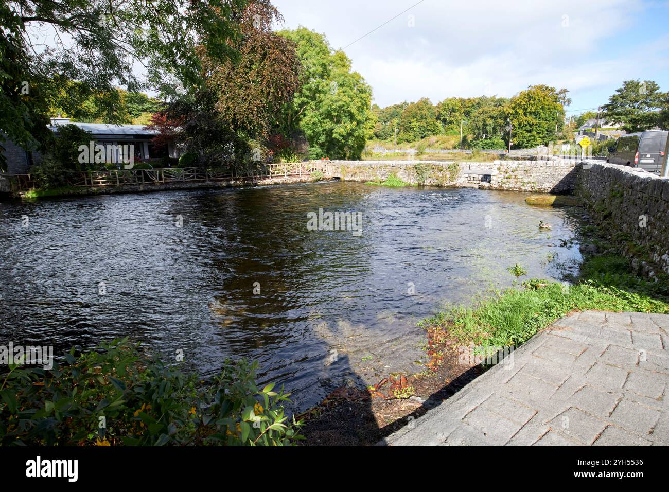 cong river shallows weir and duck crossing, county mayo, republic of ...