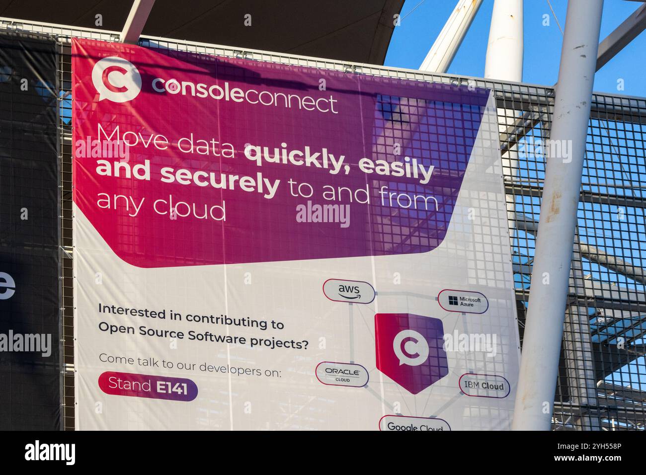 Advertisement at web summit lisbon 2024 promoting secure and efficient data transfer across ...