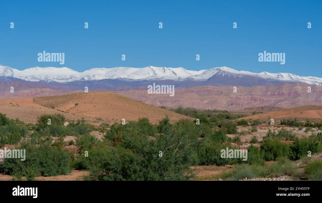 Snow capped Atlas Mountains seen from lower land in 2024 Autumn ...