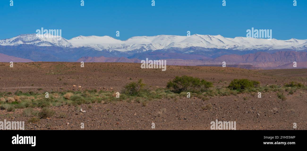 Snow capped Atlas Mountains seen from lower land in 2024 Autumn ...