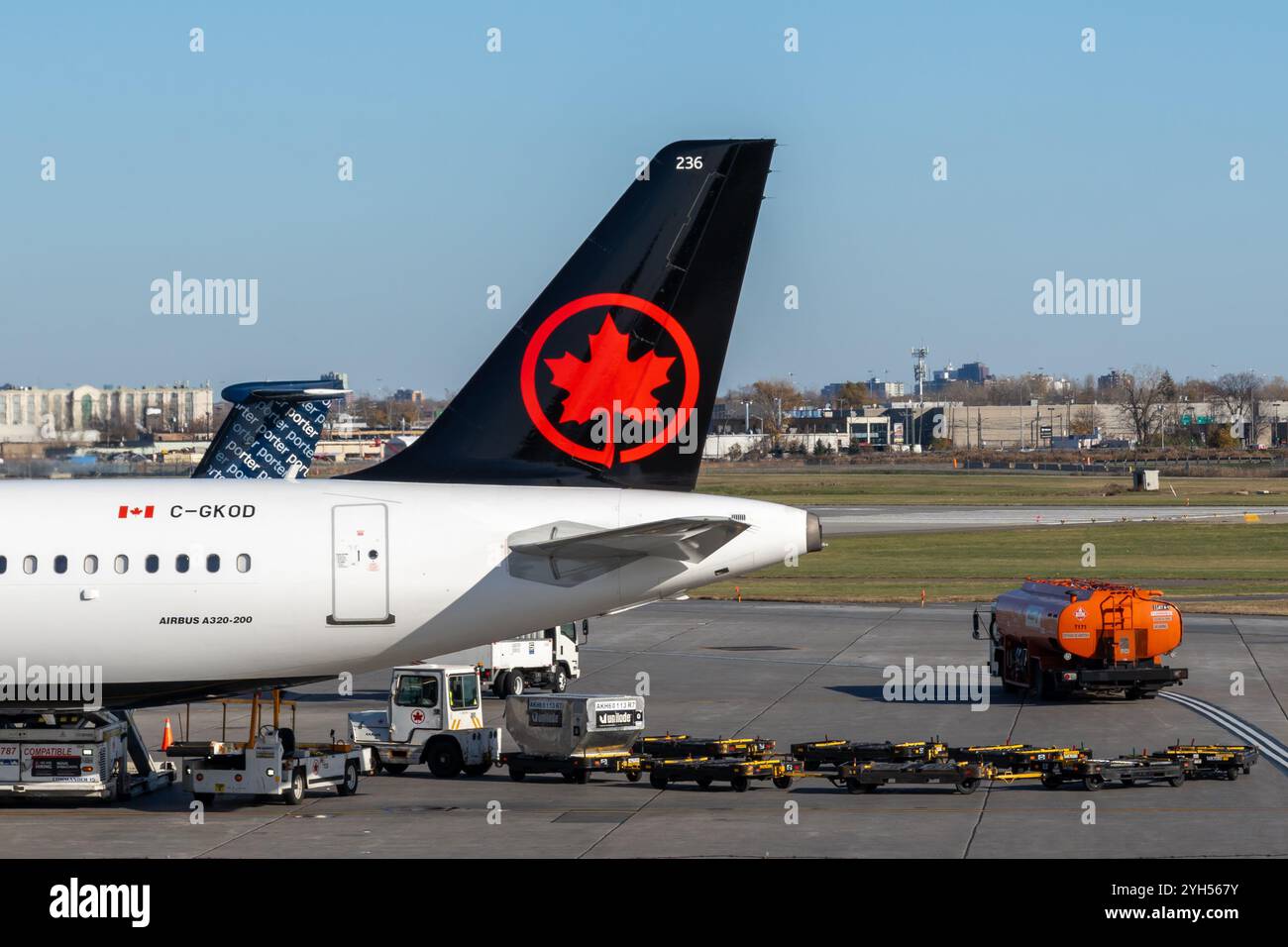 An Air Canada airplane parked at Montreal-Trudeau International Airport ...