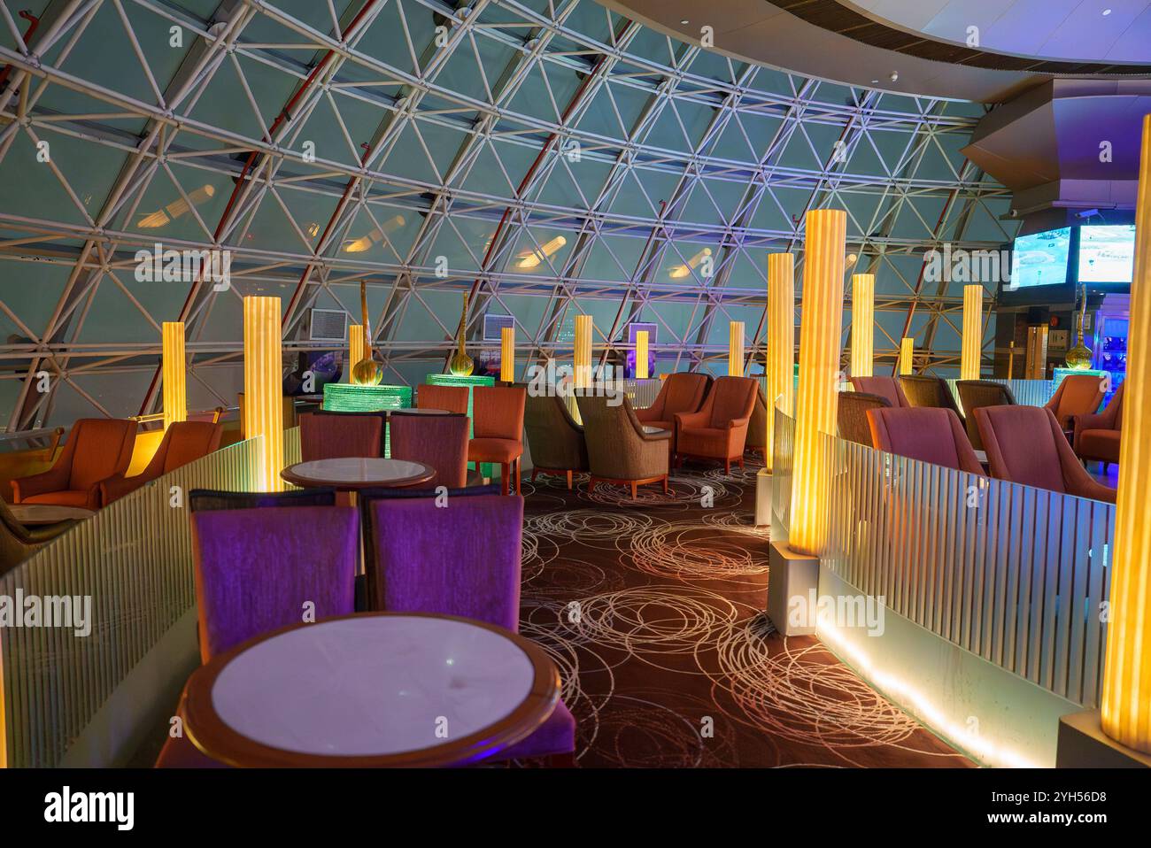 Modern Lounge Interior with Geometric Ceiling in Shanghai Stock Photo ...