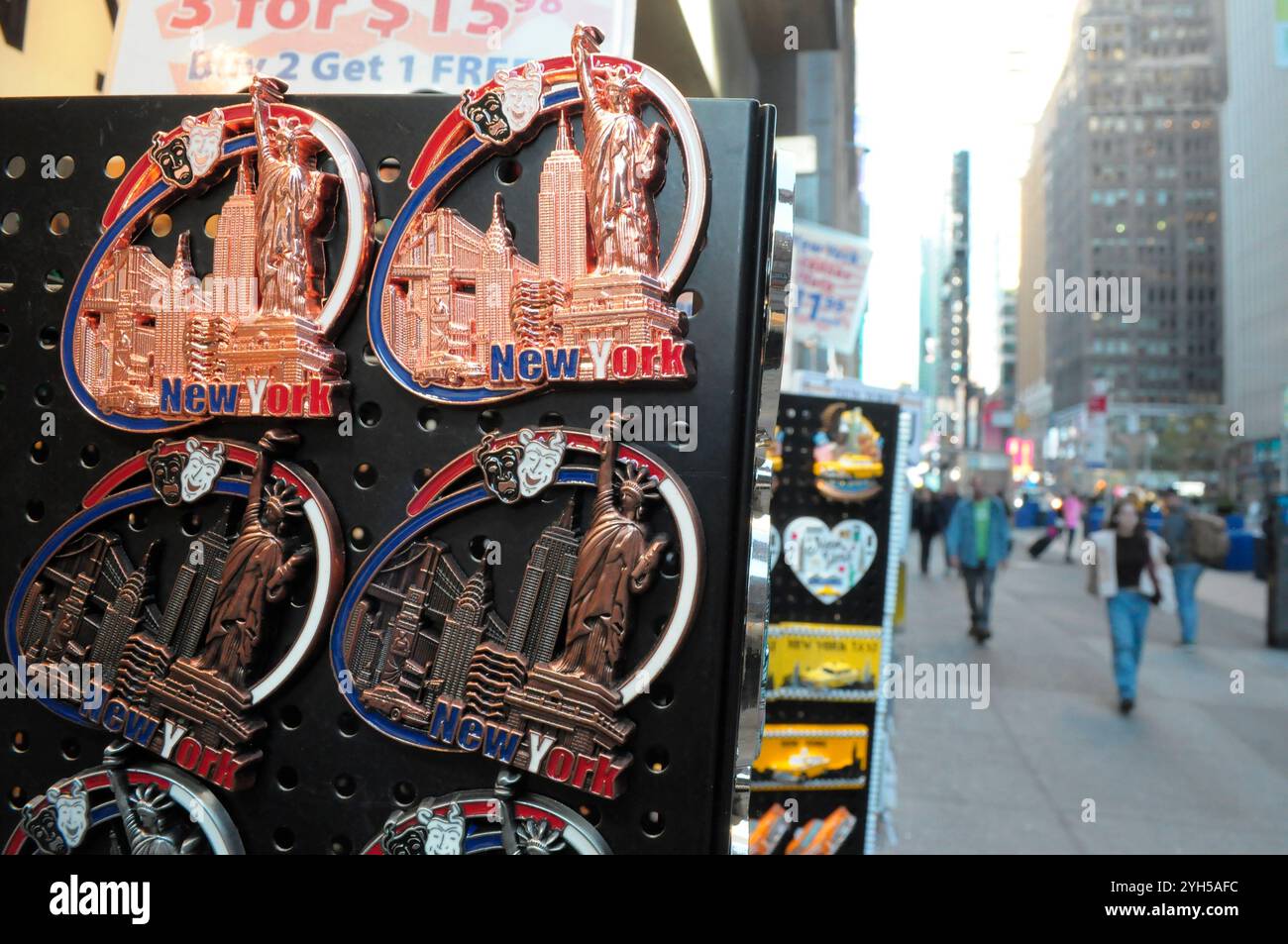 Magnets of the Statue of Liberty and New York City landmarks are seen ...