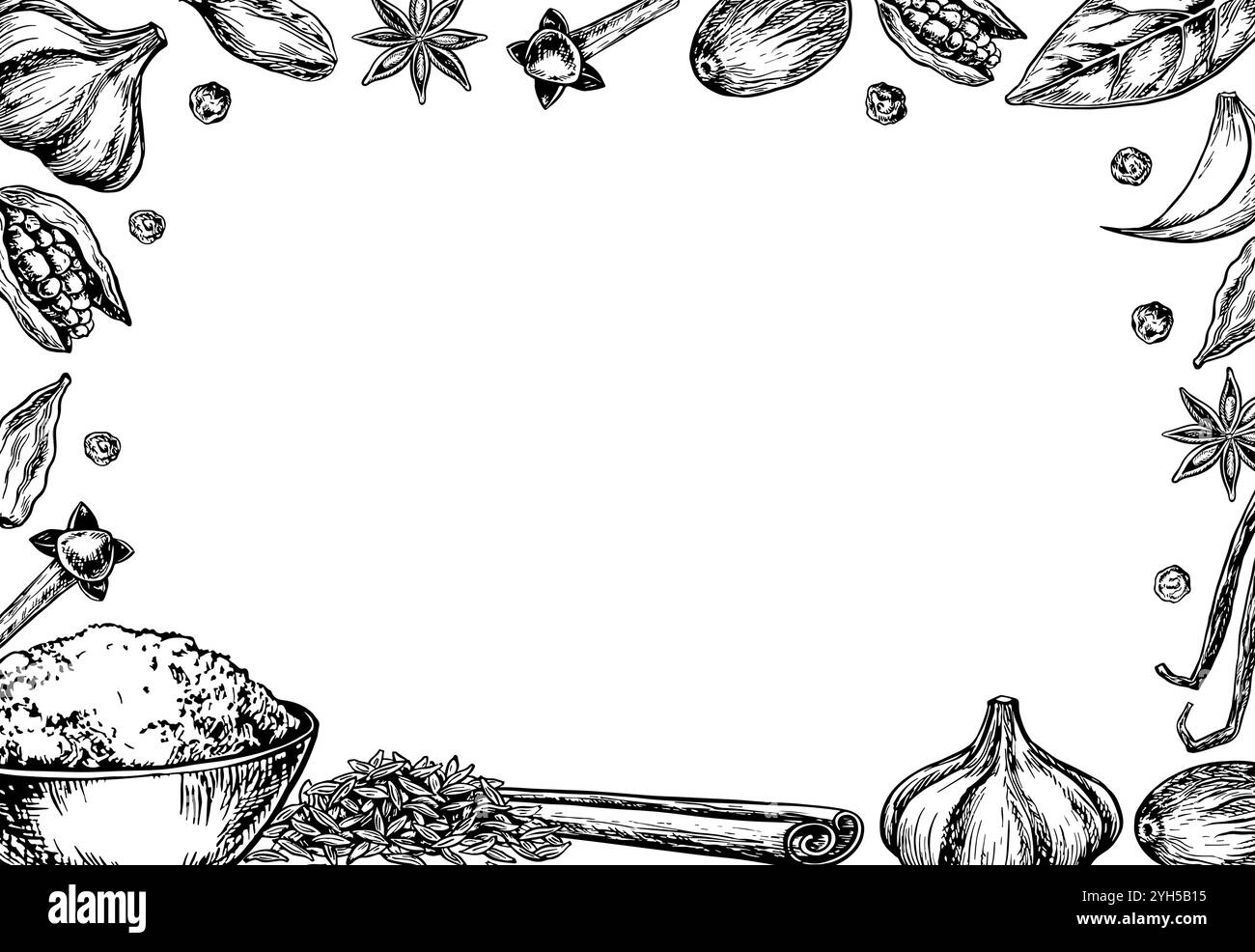 Frame with spices. Vector graphics depicting aromatic culinary spices ...