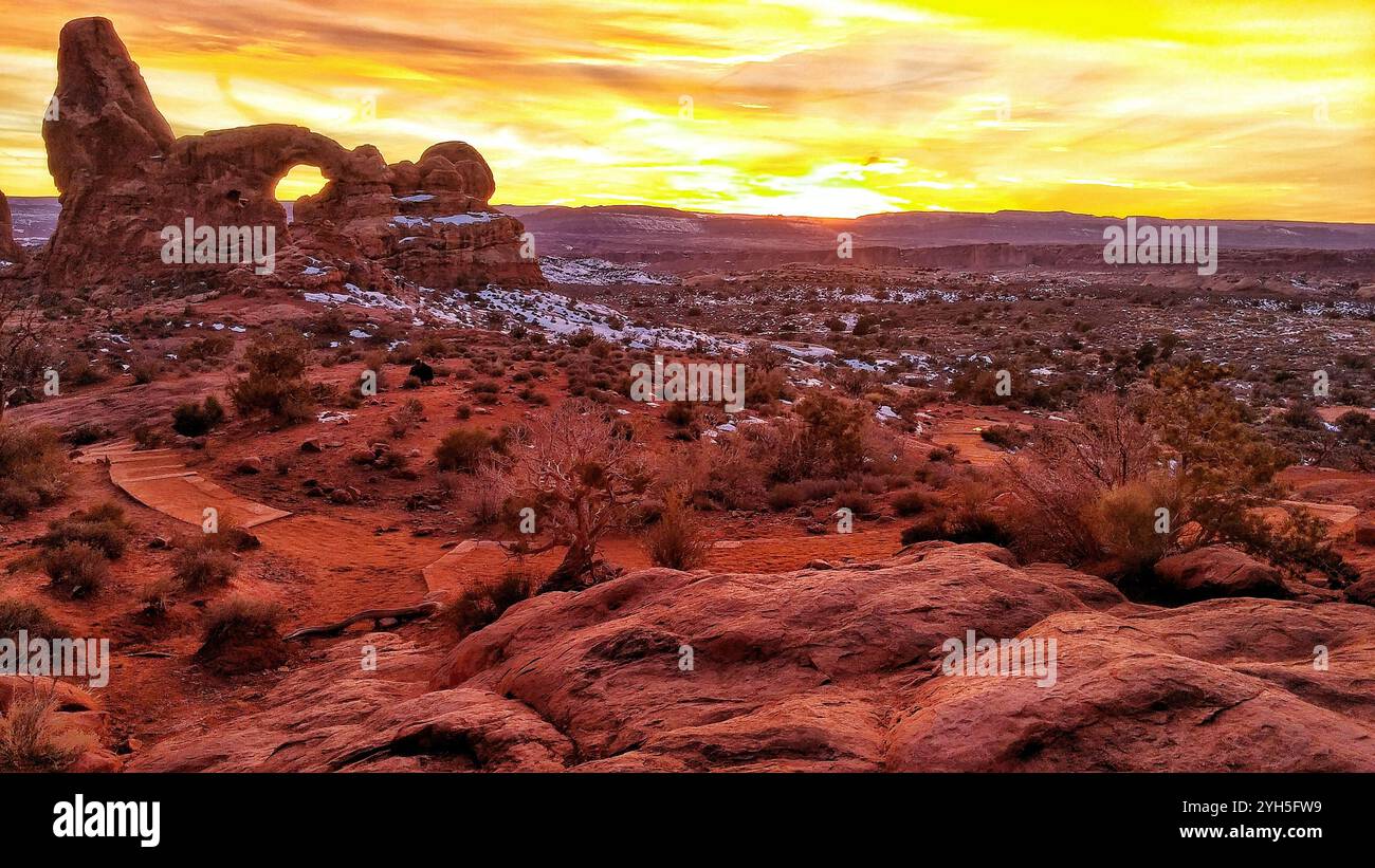 Arches National Park Winter Window Rock Formation Moab Utah Stock Photo ...