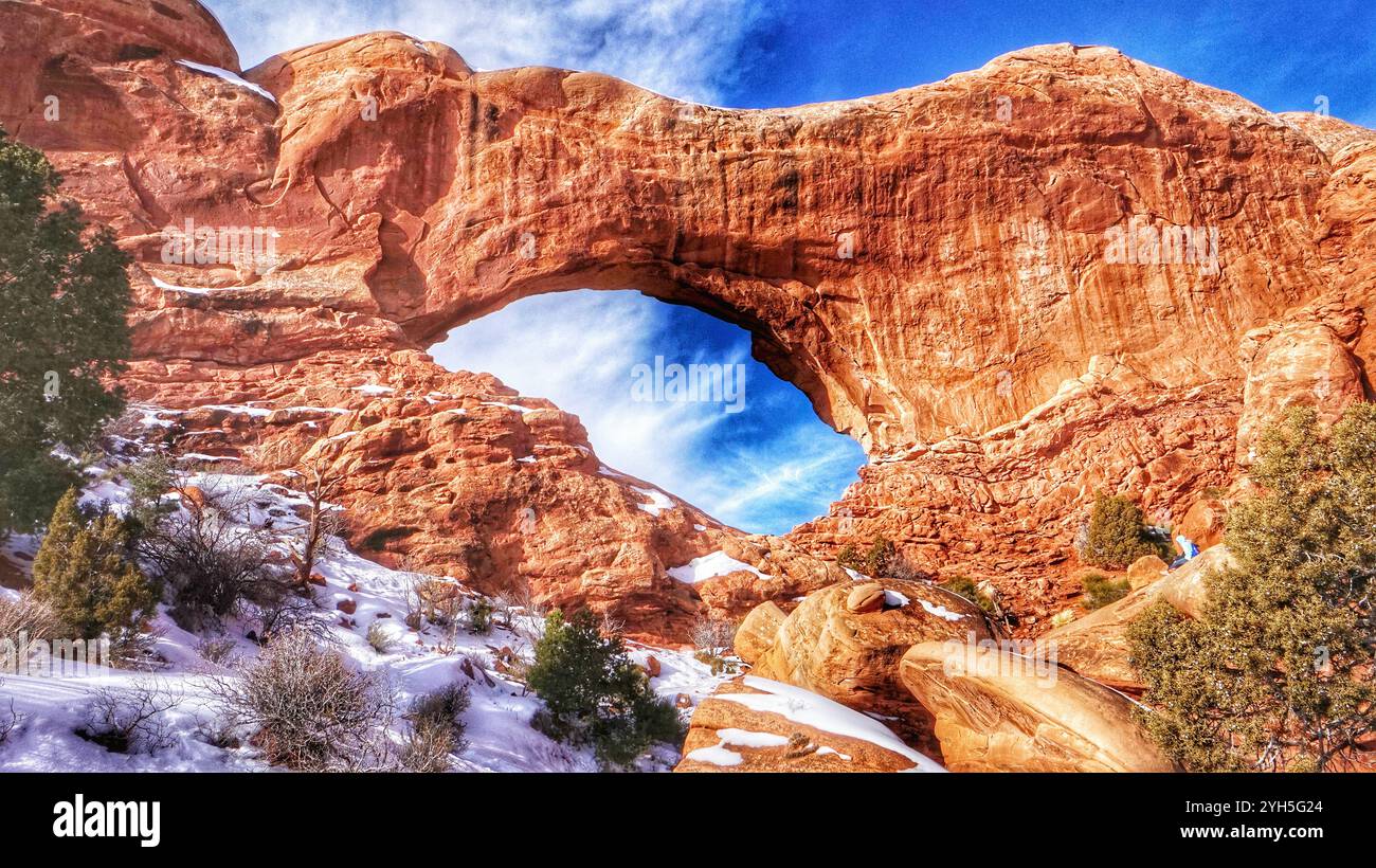 Arches National Park Winter Window Rock Formation Moab Utah Stock Photo ...