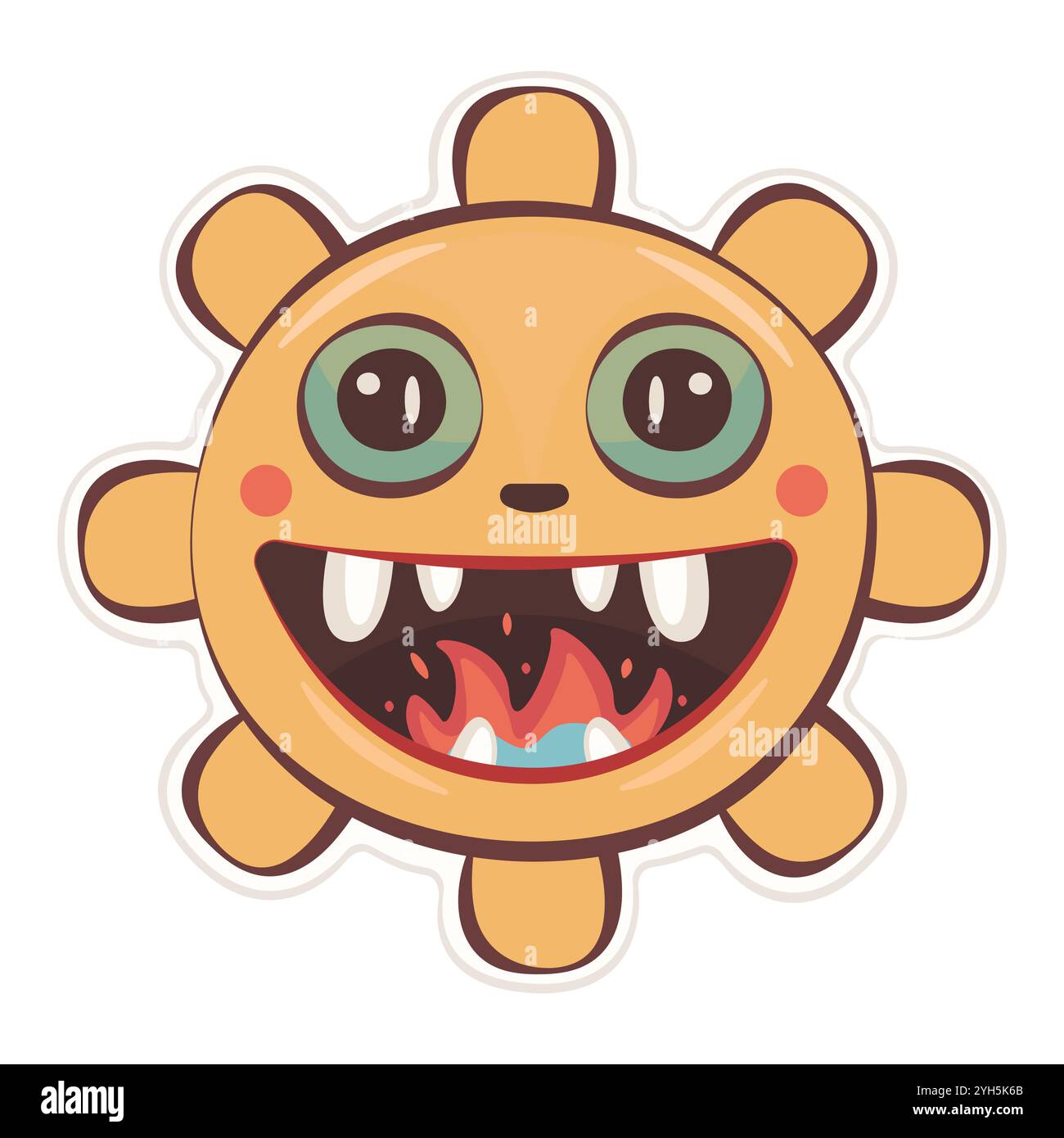 Cute monster sticker, groovy sun, vector orange character, hippy and ...
