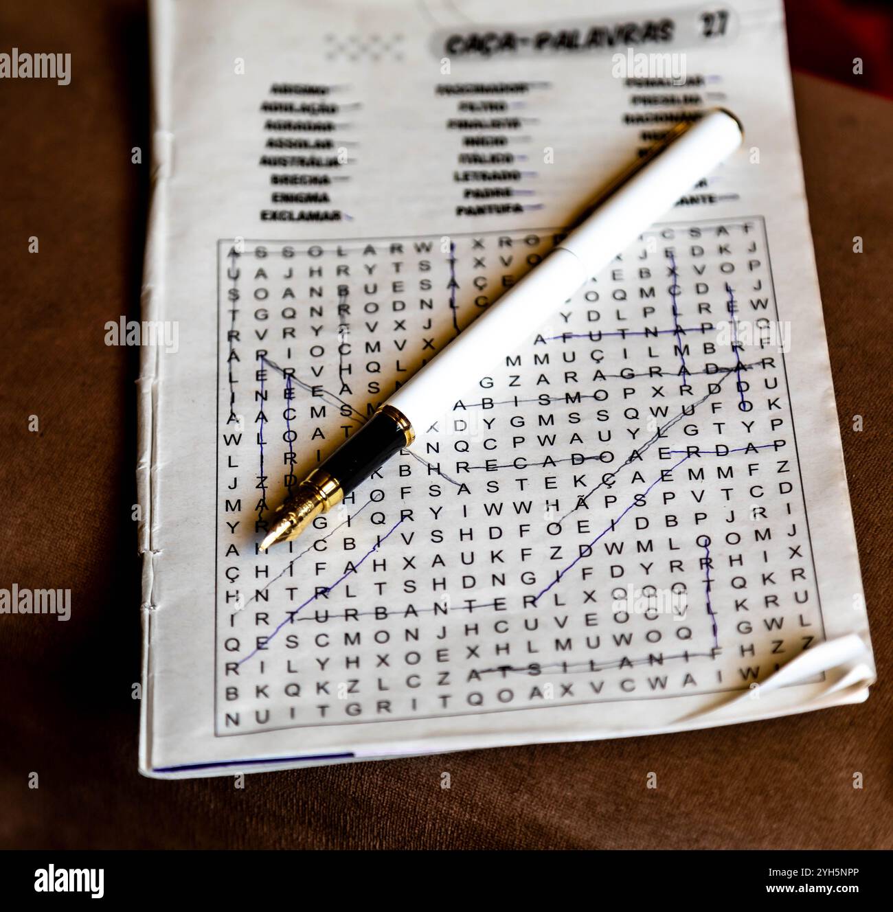 Word search puzzle with elderly hands and dramatic lighting and reflection Stock Photo - Alamy