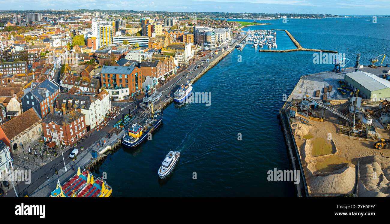 Aerial view of Poole, a coastal town in Dorset, southern England, known ...