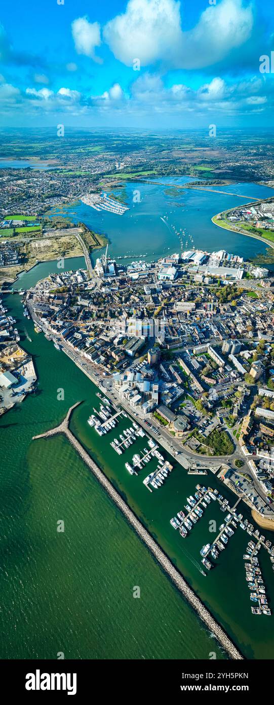 Aerial view of Poole, a coastal town in Dorset, southern England, known ...