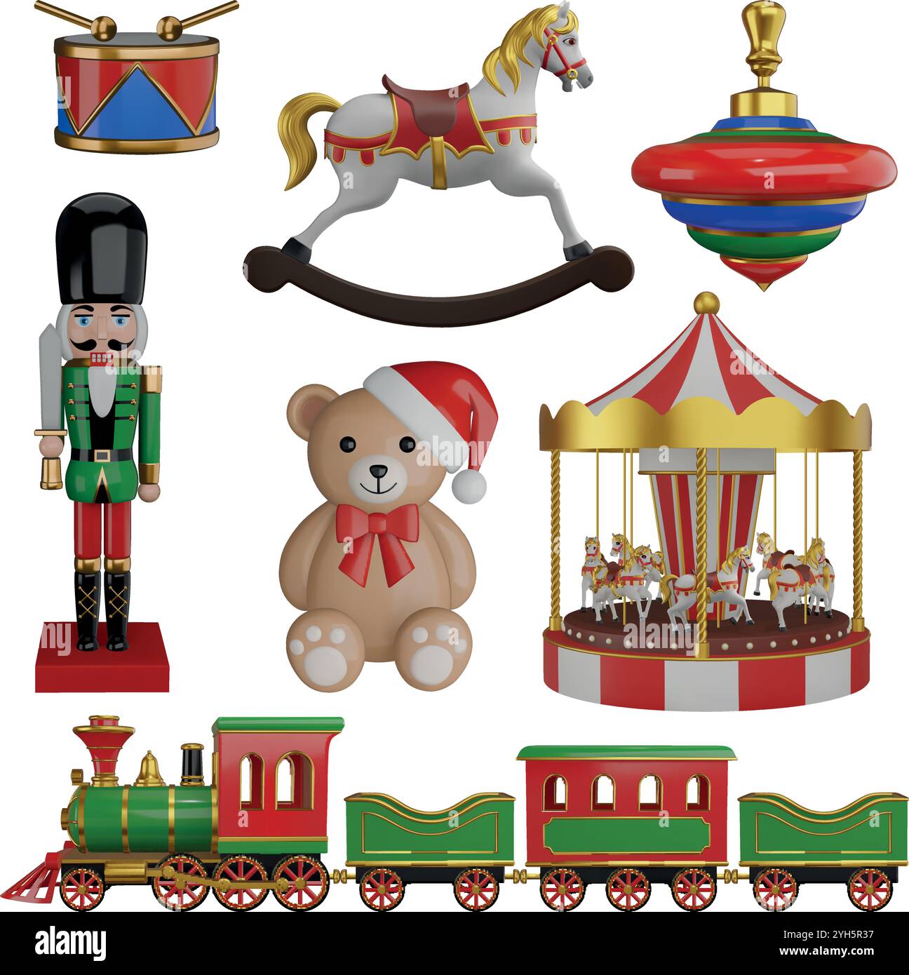 set of isolated 3d christmas toys. collection of vintage christmas toys ...