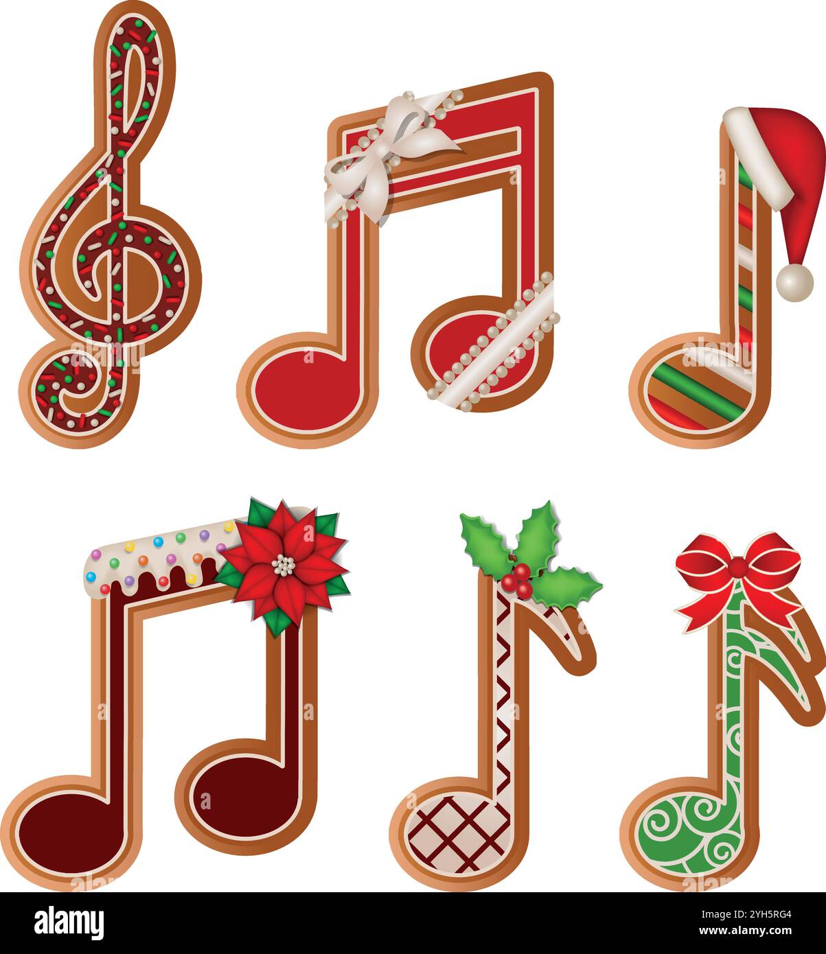 set of isolated gingerbread musical notes. collection of christmas ...