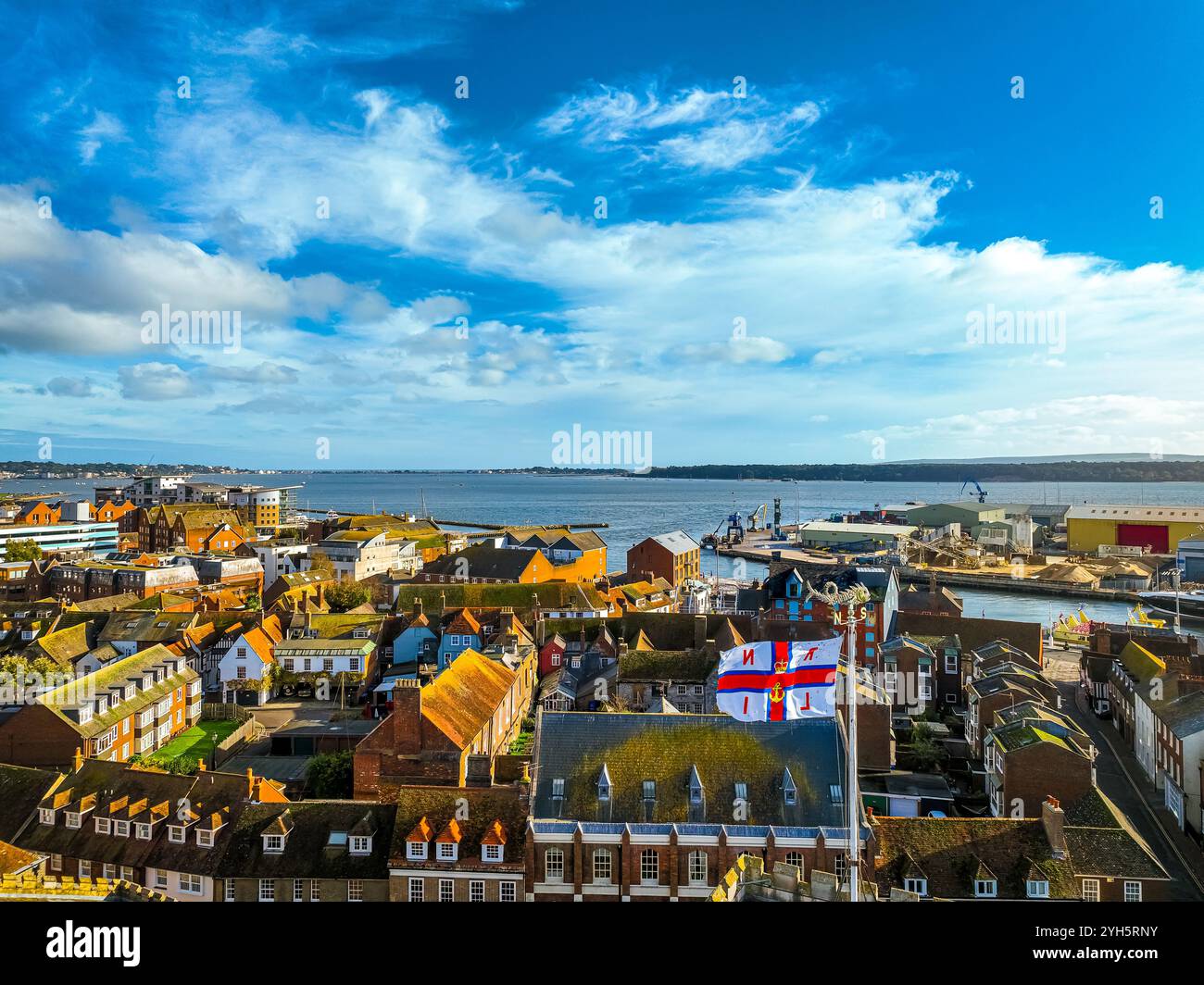 Aerial view of St James Church in Poole, a coastal town in Dorset ...