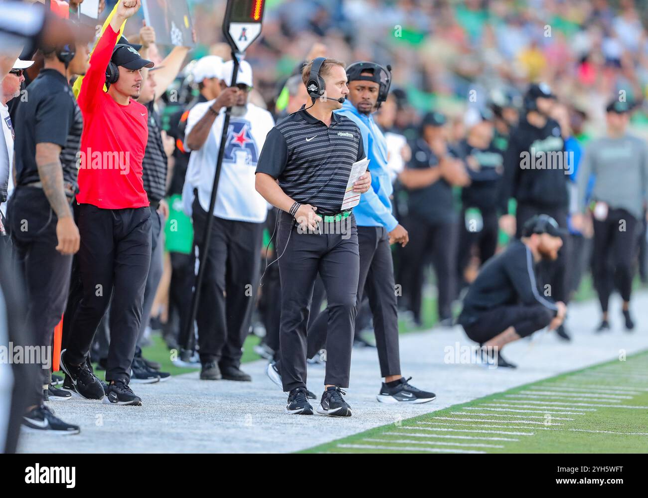 November 09, 2024:.North Texas Mean Green head coach Eric Morris makes ...