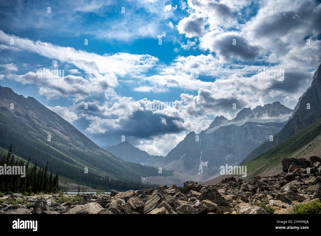 Expansive view of rocks in front of Consolation Lakes in Banff National ...