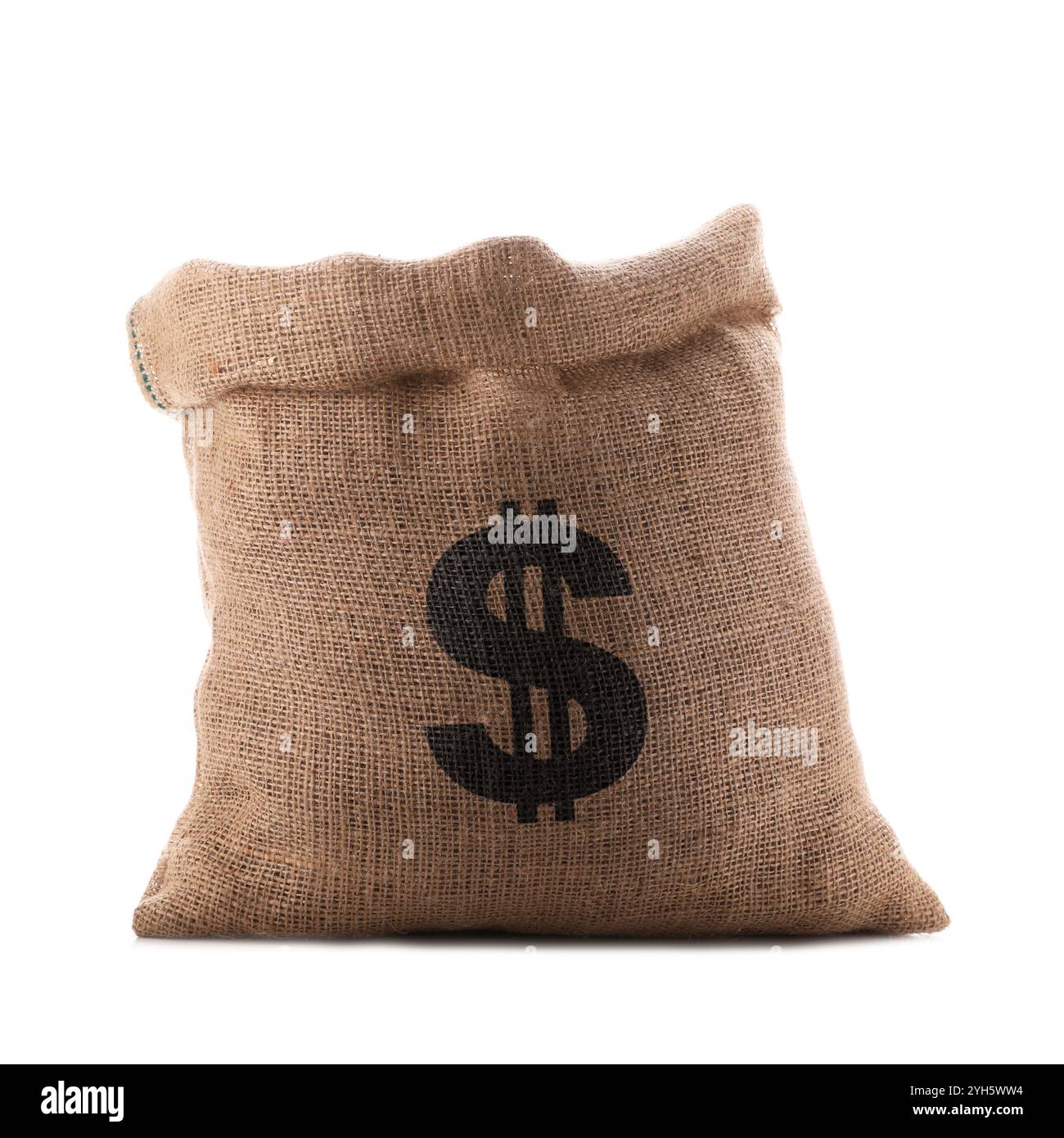Dollar sign on burlap sack, white background Stock Photo - Alamy