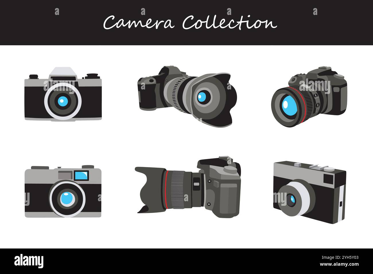 camera collection in different poses. Vector illustration Stock Vector ...