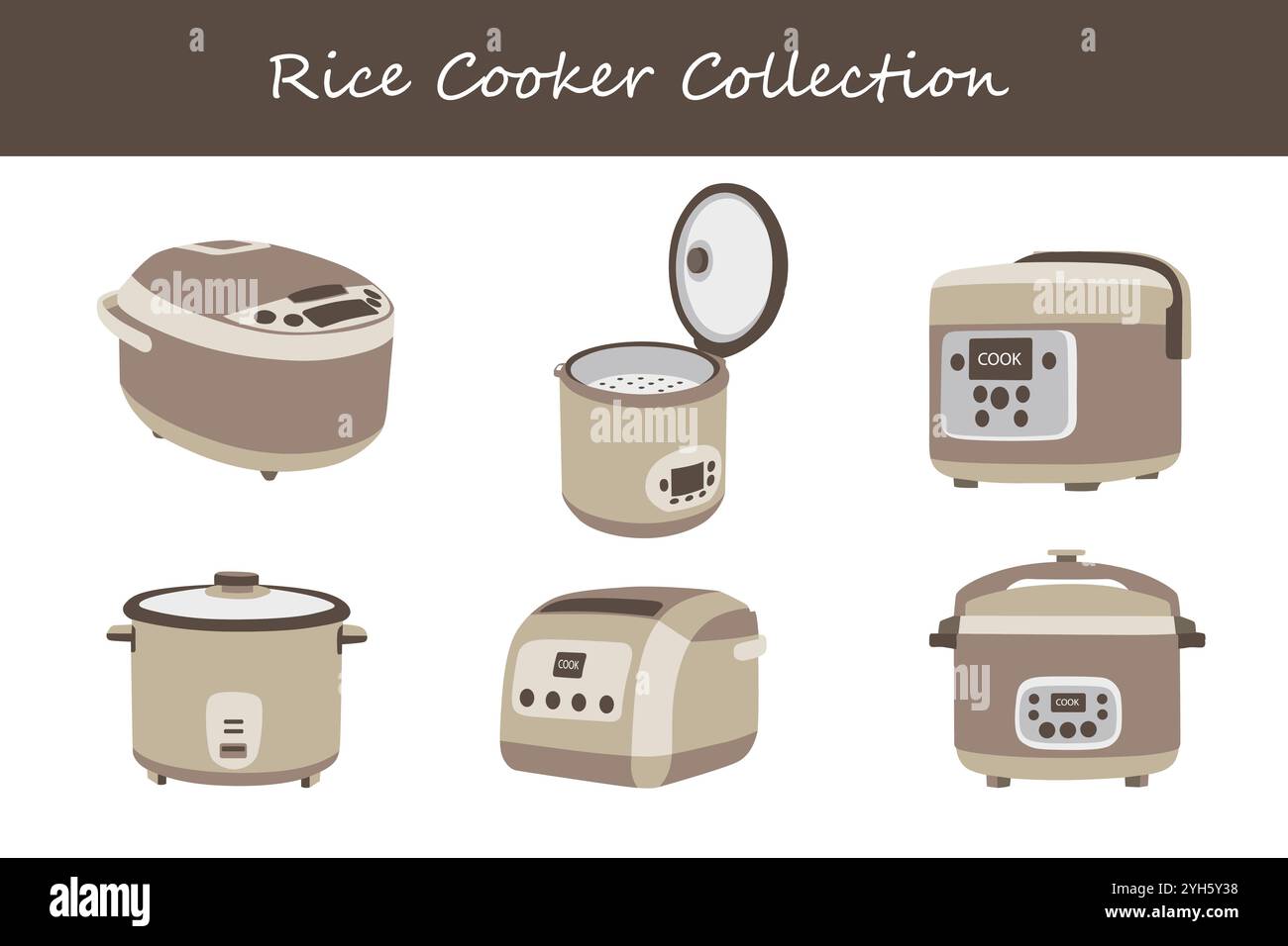 rice cooker collection in different poses. Vector illustration Stock ...