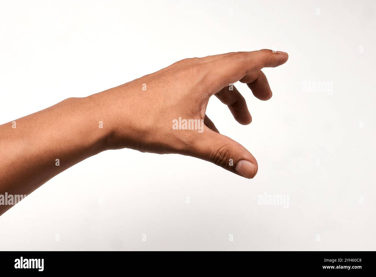 Outstretched hand of a Latino man with open fingers, isolated on white ...