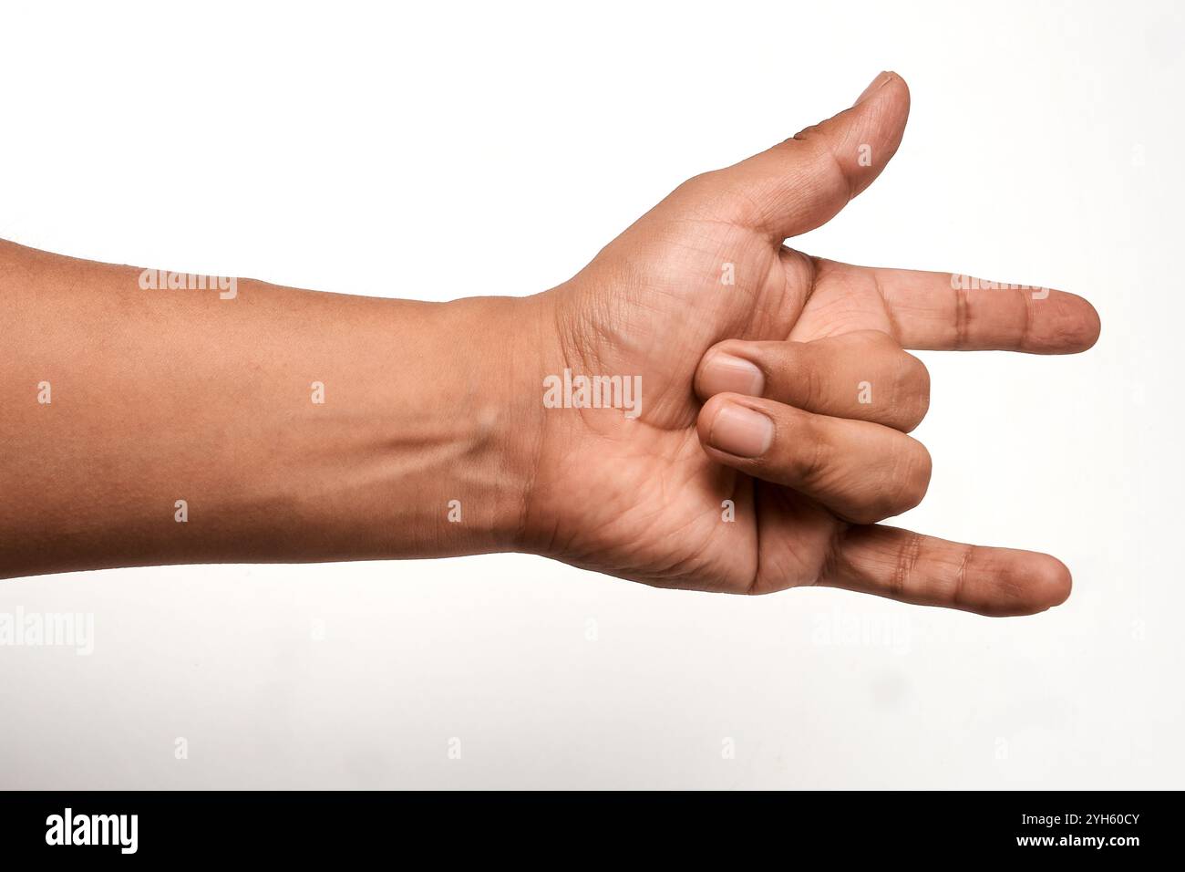 Men rock or heavy metal music hand sign isolated on white background ...