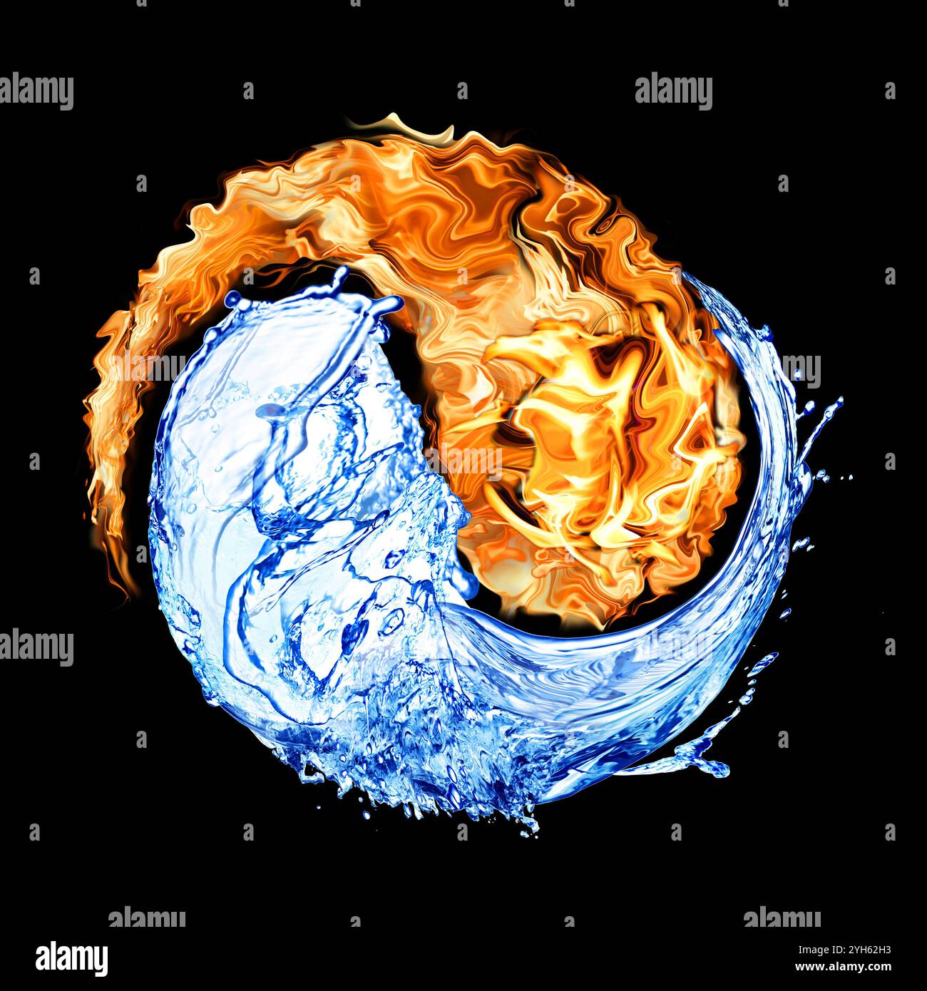 Yin and yang symbol made of fire and water on black background Stock ...