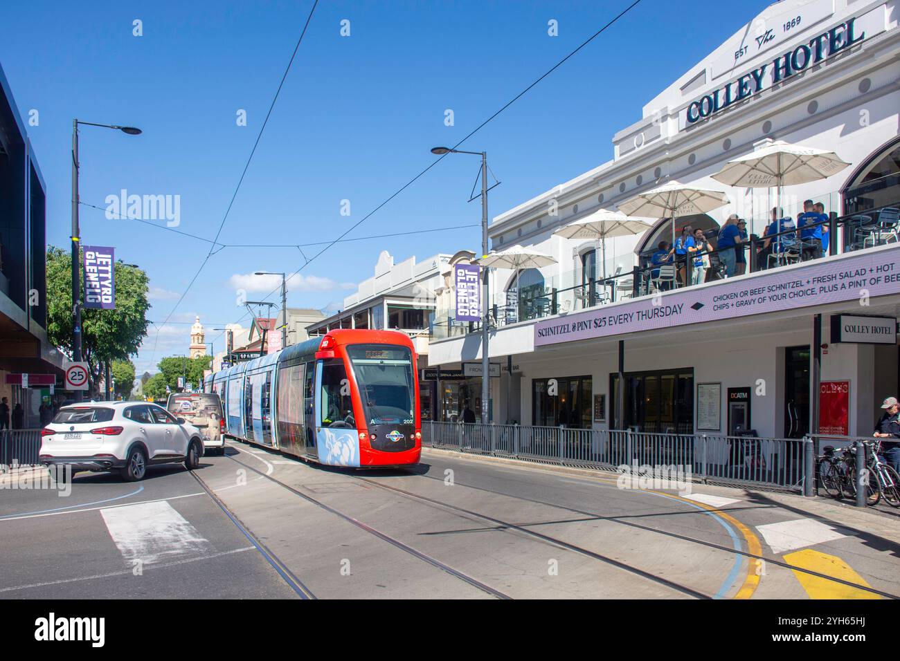 Jetty road metro tram traffic shops street glenelg beach resort hi-res ...