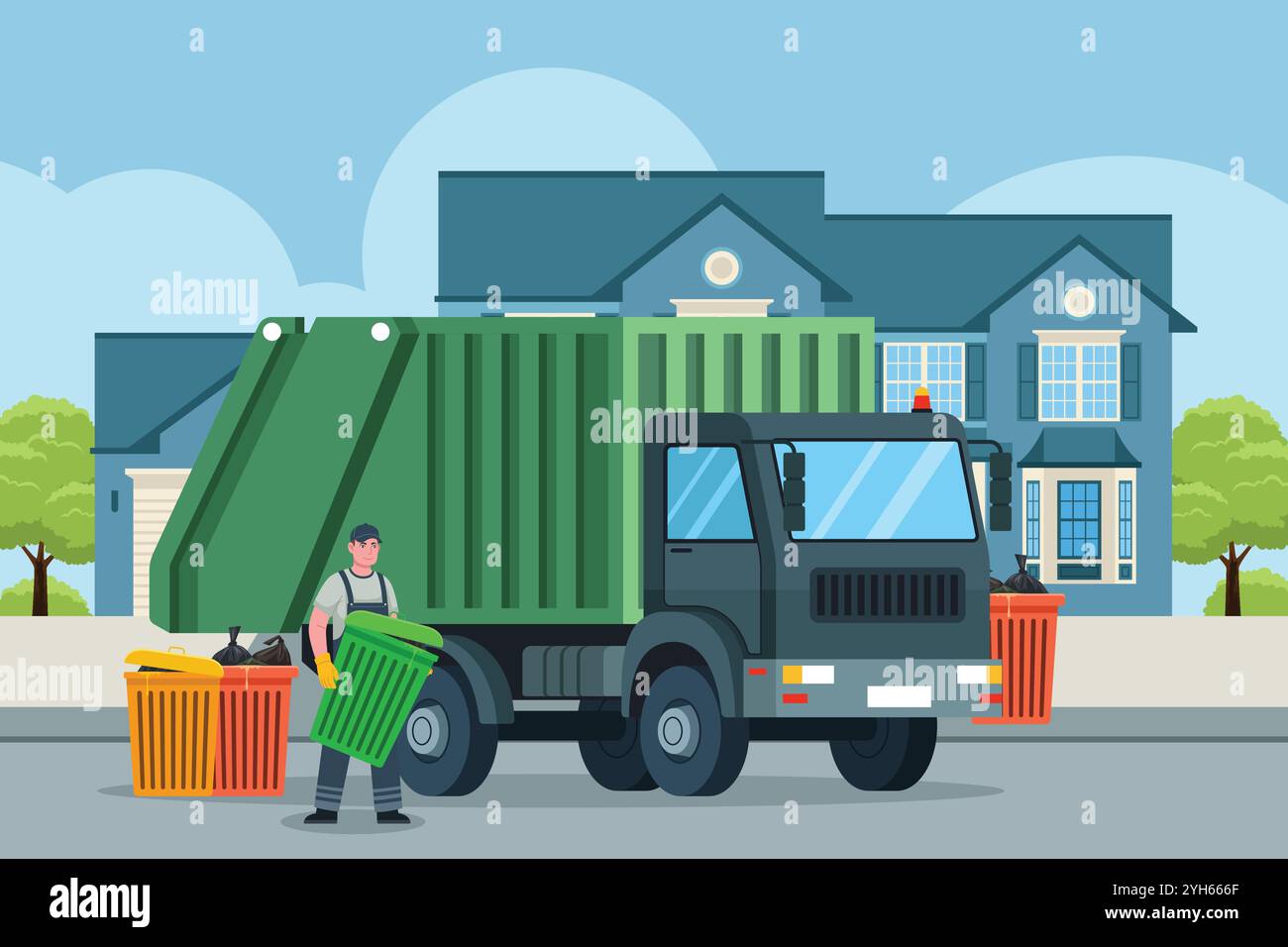 A vector illustration of Garbage Truck Collector Worker Stock Vector ...