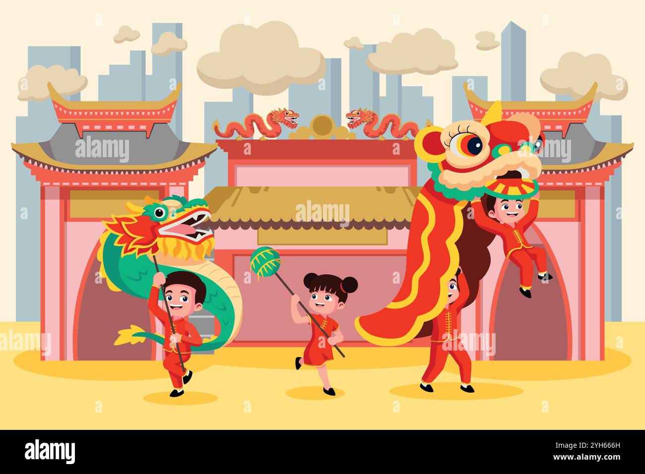 Children dragon asian parade Stock Vector Images - Alamy