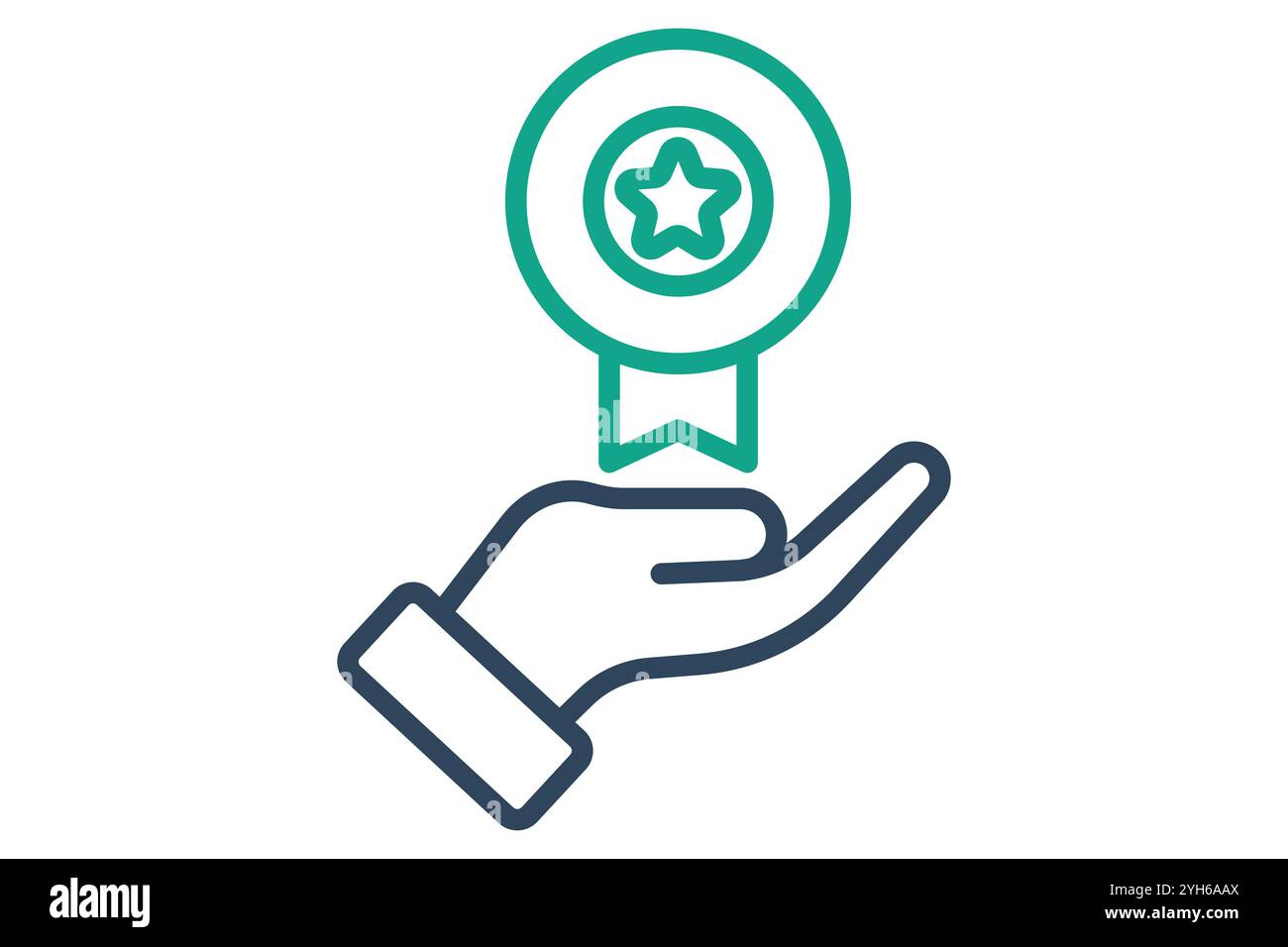 Benefits icon. line icon style. hand with medal. icon related to motivation. success elements ...