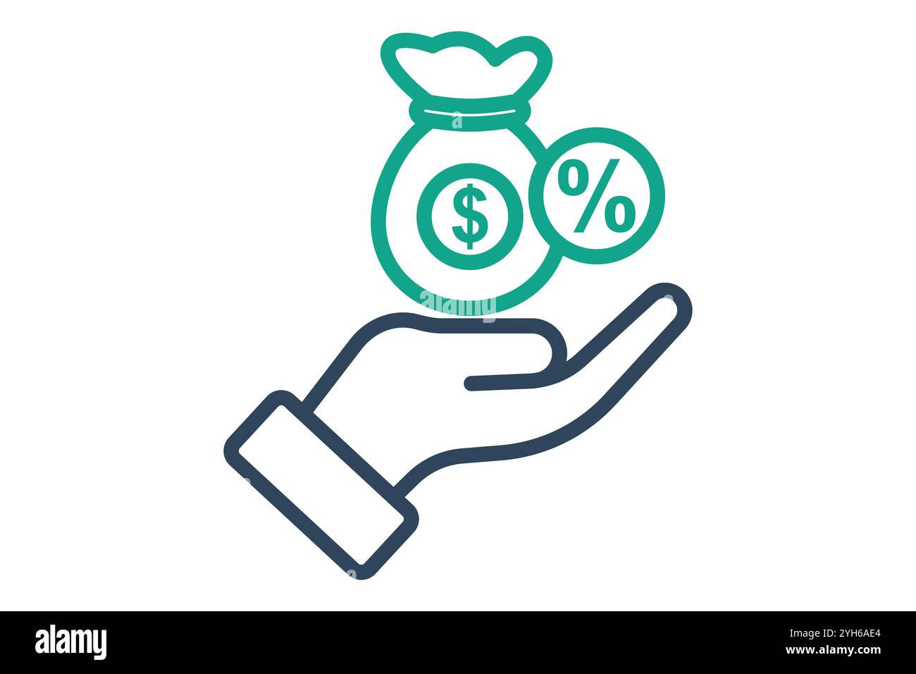 Interest icon. line icon style. hand with money bag and discount. icon ...