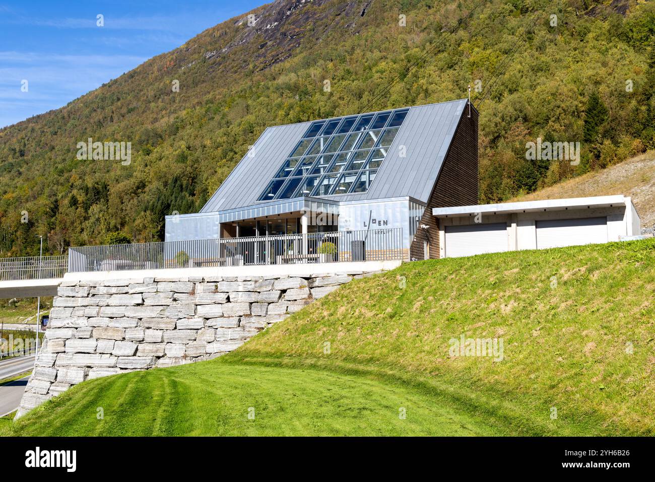 Entrance to the Loen skylift, a cable car which lifts people up to the ...