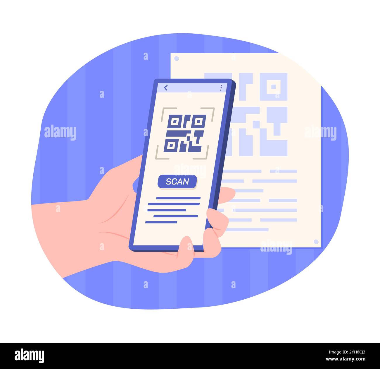 Hands Holding Smartphone to Scan QR Code for Online Payment Concept Illustration Stock Vector ...
