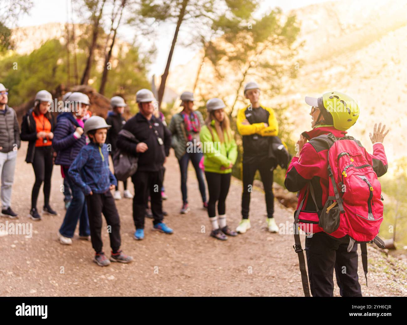 Mountain guide explaining the route to hikers. Caminito del Rey Stock ...