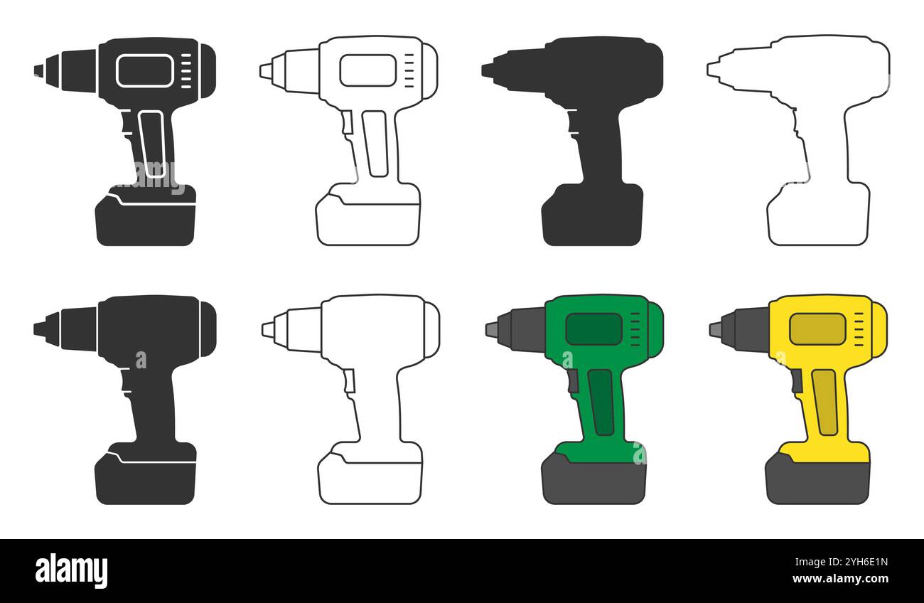 Cordless impact wrench driver icon symbol shape set. Battery power ...