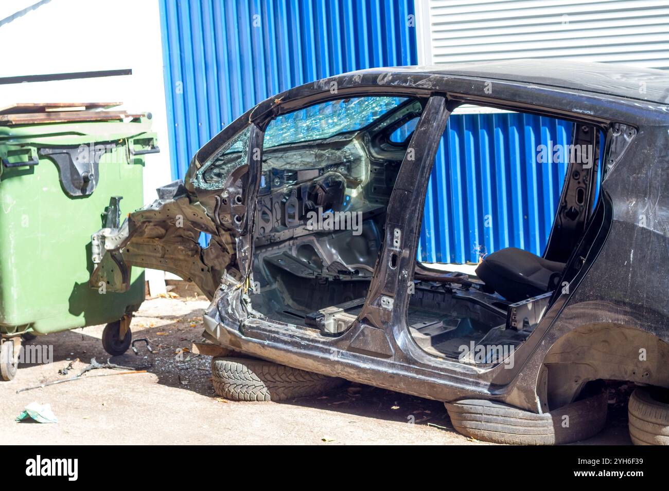 Burnt car. Electric car fire. Car after a fire Stock Photo - Alamy
