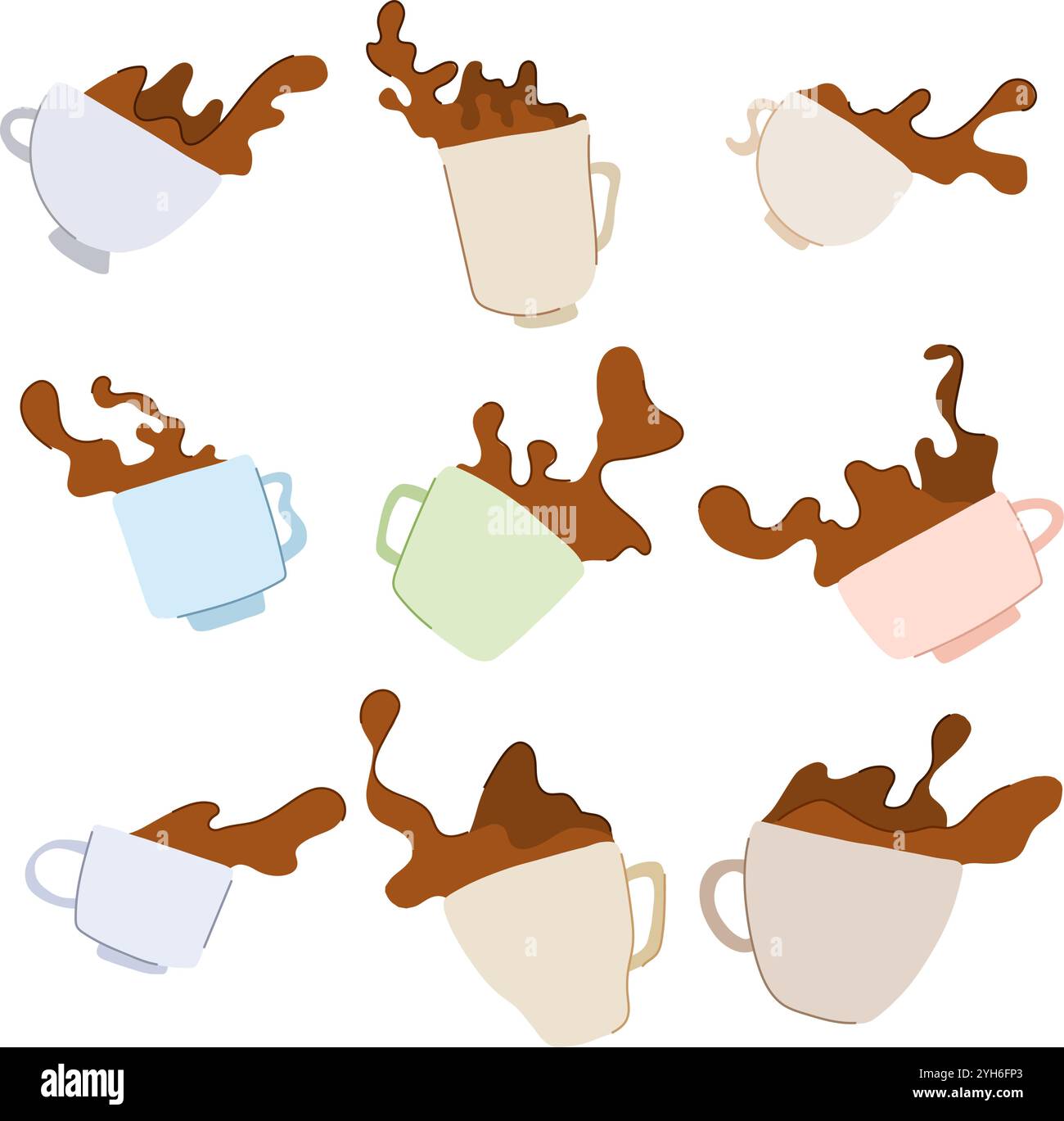 coffee cup splash set cartoon vector illustration Stock Vector Image ...