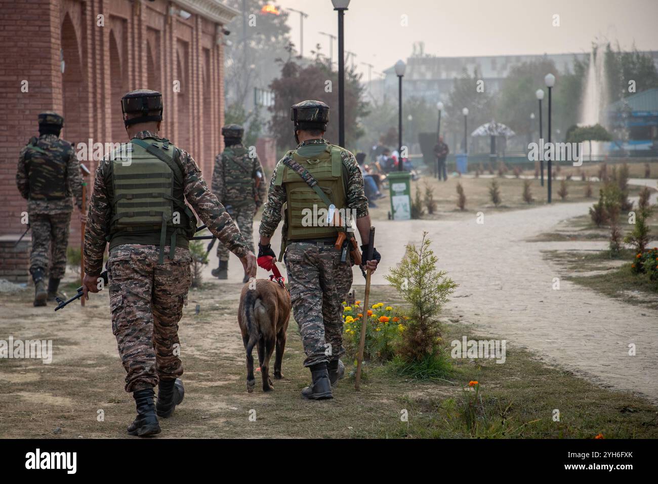 Srinagar, India. 10th Nov, 2024. Indian paramilitary soldiers conduct a security sweep with ...