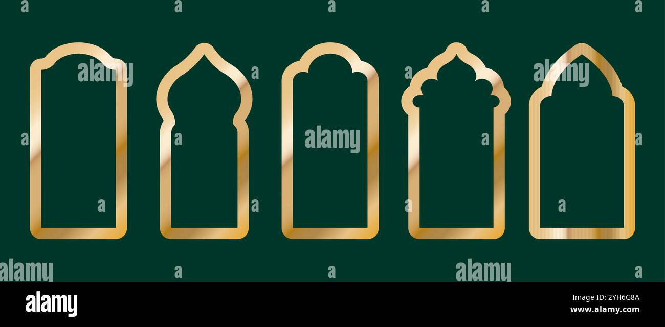 Islamic Door and Gate Shapes. Set of golden Arabic frames. Ramadan ...